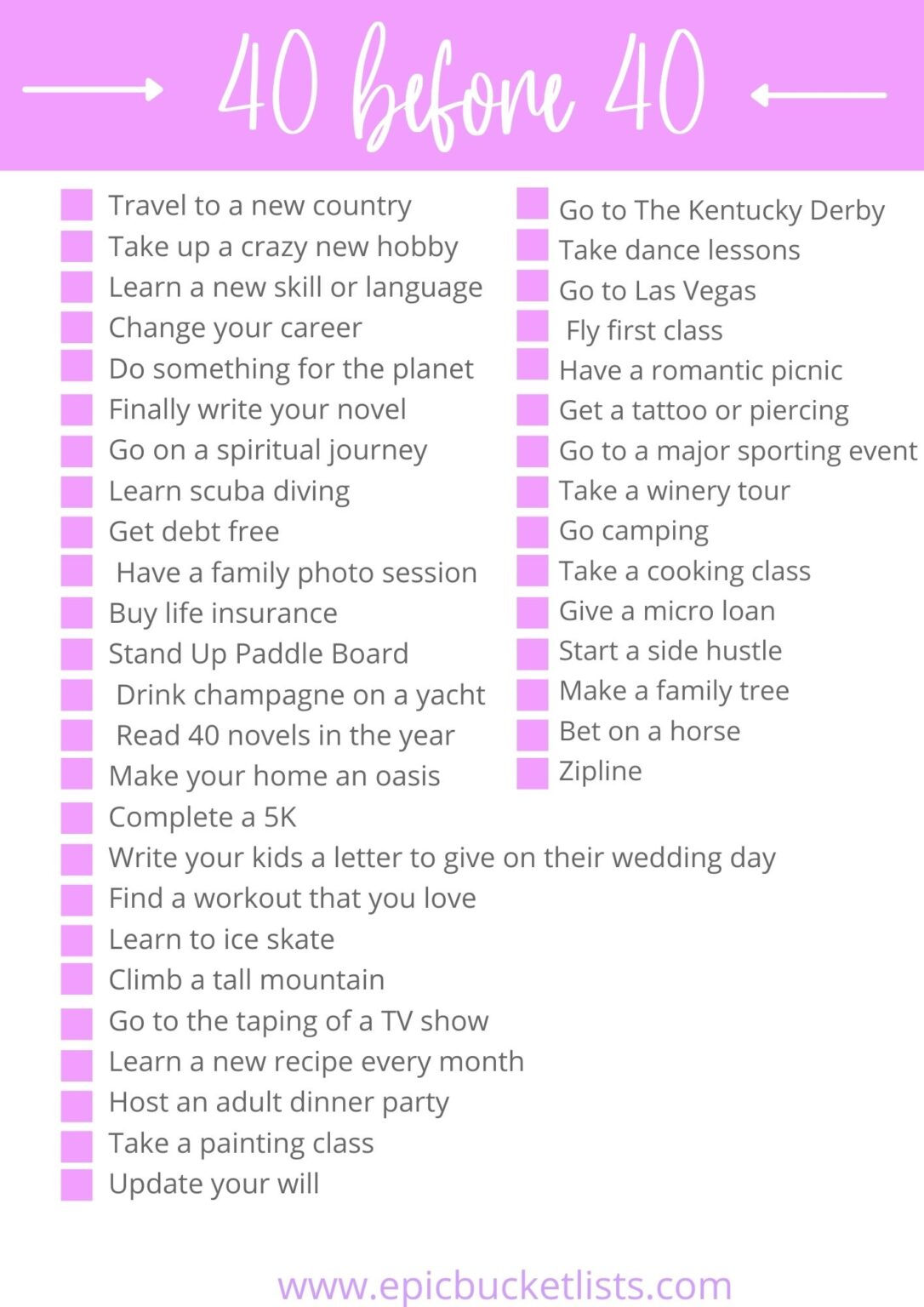 40 Things To Do In Your 40th Year: 40 Before 40 Bucket List