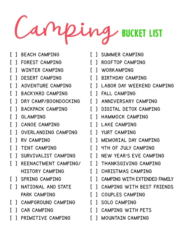 Camping Bucket List Camping Bucket List Ideas Camping Bucket List Camping Bucket List Ideas